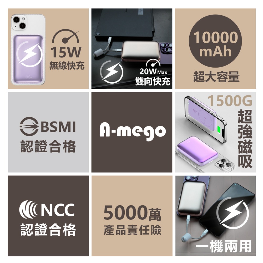 Vicky x A-mego x STARSKY 自帶雙線快充行動電源 22.5W